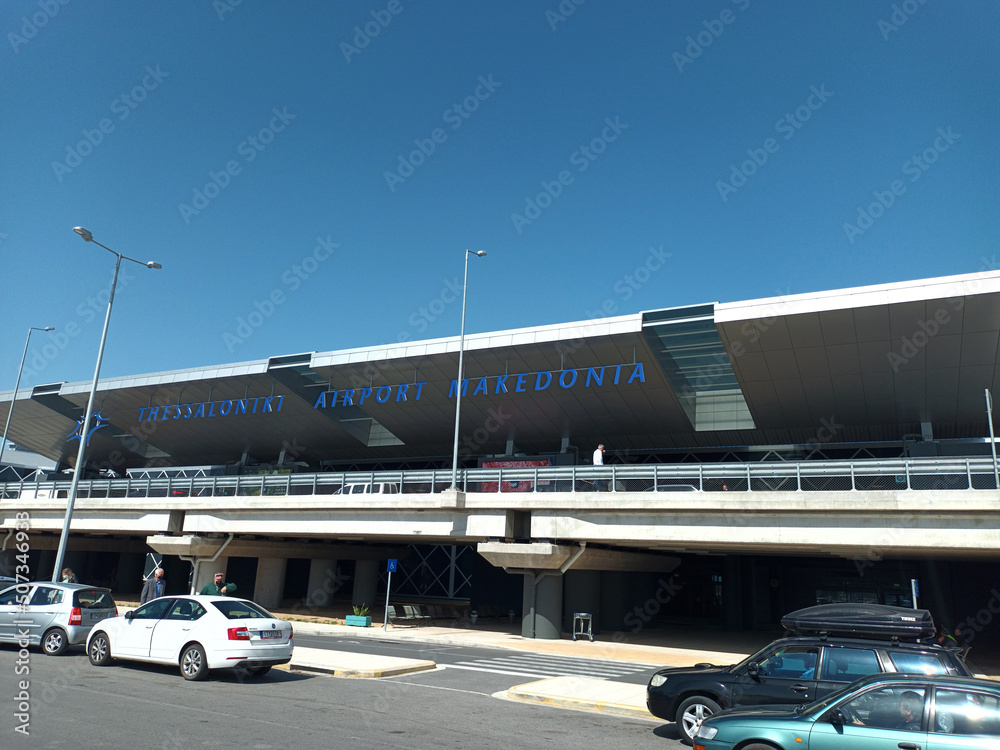 Facade of the new airport terminal of Makedonia Airport in Thessaloniki ...