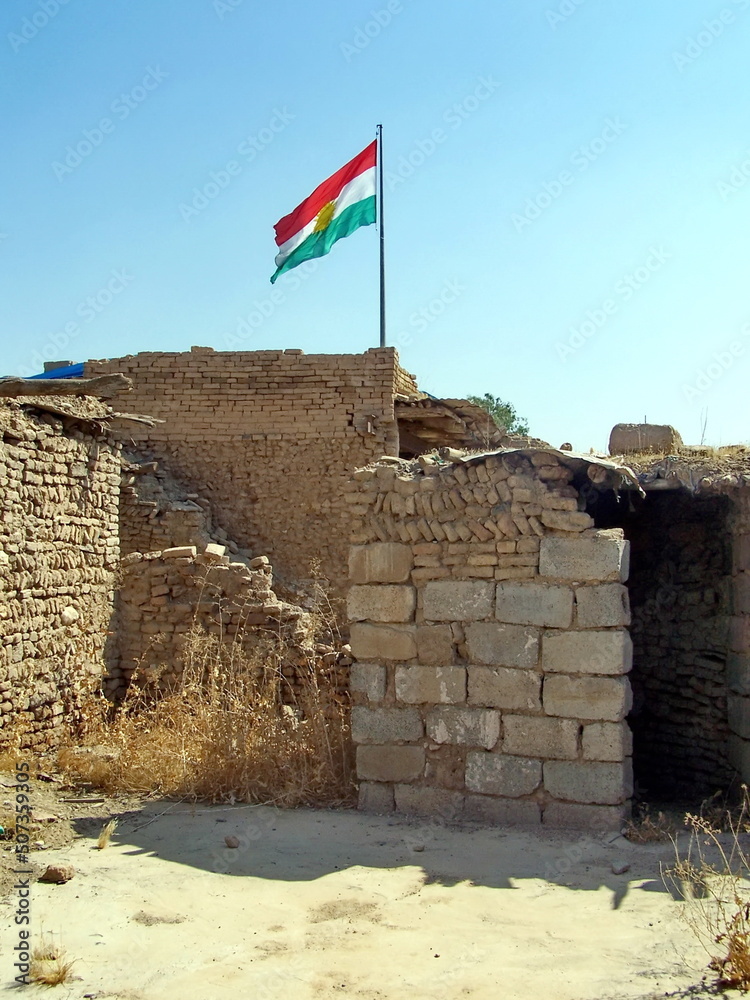 Kurdish flag flying over the Citadel in Erbil, Kurdistan, Iraq Stock ...