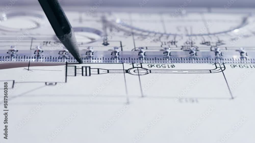 Plan blueprint close-up. Architect designer drawing, professional ...