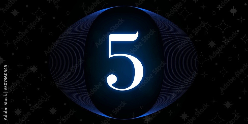Number 5. Banner with the number five on a black background and white ...