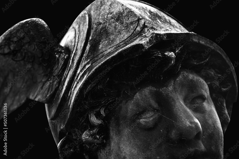 Ancient statue of the antique god of commerce, merchants and travelers ...