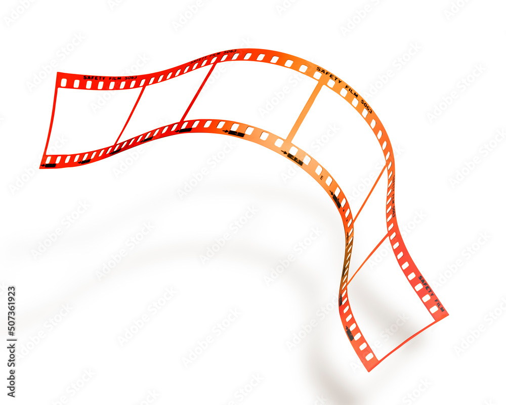 Negative color film strip template with empty frames and a soft shadow ...