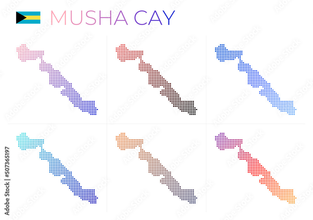 Musha Cay dotted map set. Map of Musha Cay in dotted style. Borders of ...