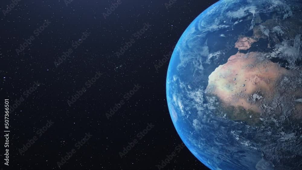 Earth from space. Stars twinkle. No sun in the frame. Flight over the ...