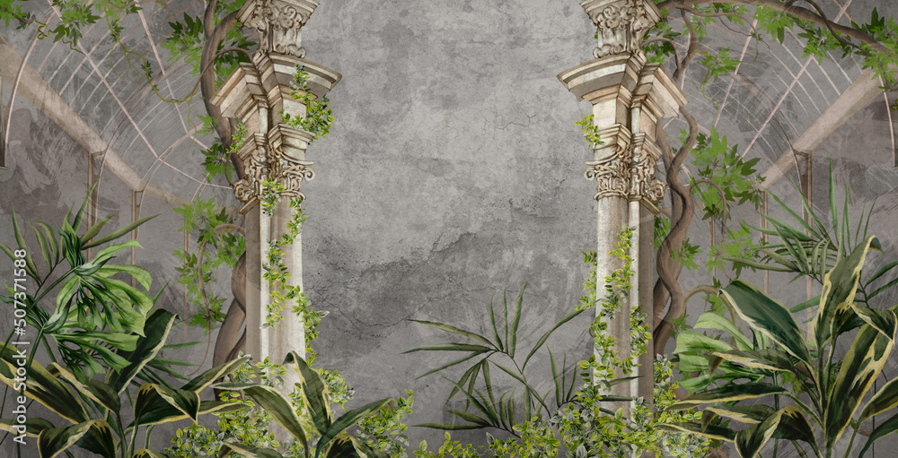 texture wall on which the columns in the greenhouse are painted ...