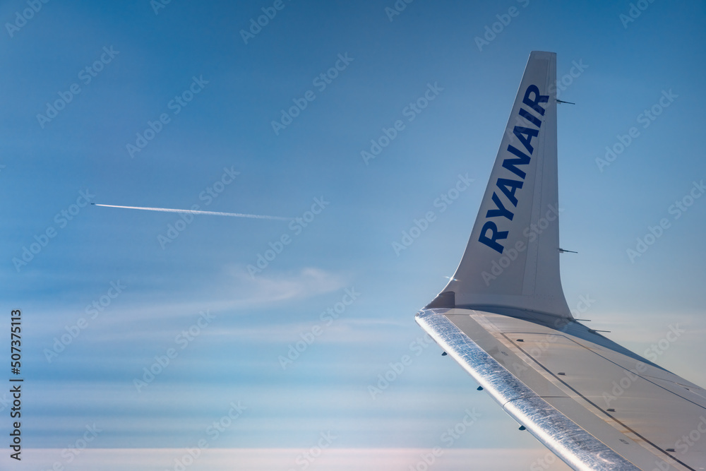 Orio al serio, Italy 19-05-2022. Close-up on the winglet of a Ryanair ...