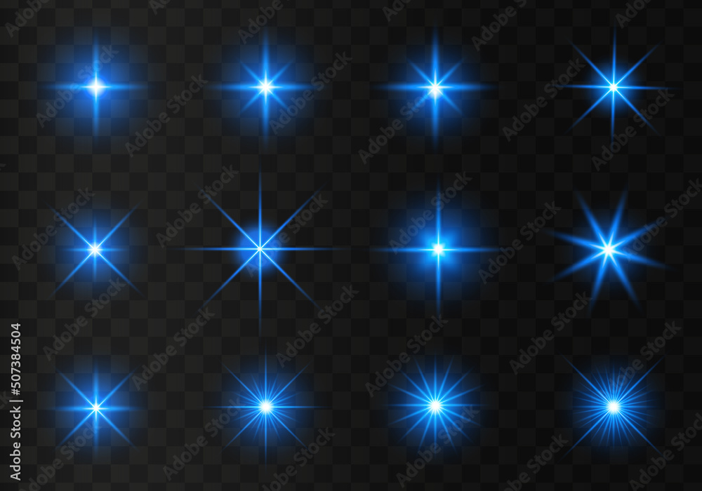 Set of glowing light stars on a transparent background. Transparent ...