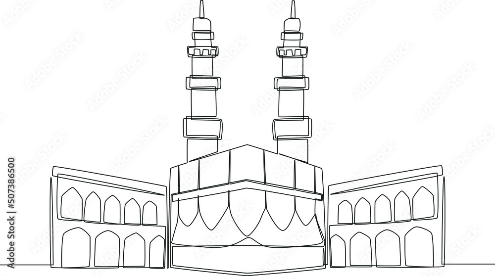 Continuous one line drawing Hajj or Pilgrimage Background. Hajj and ...