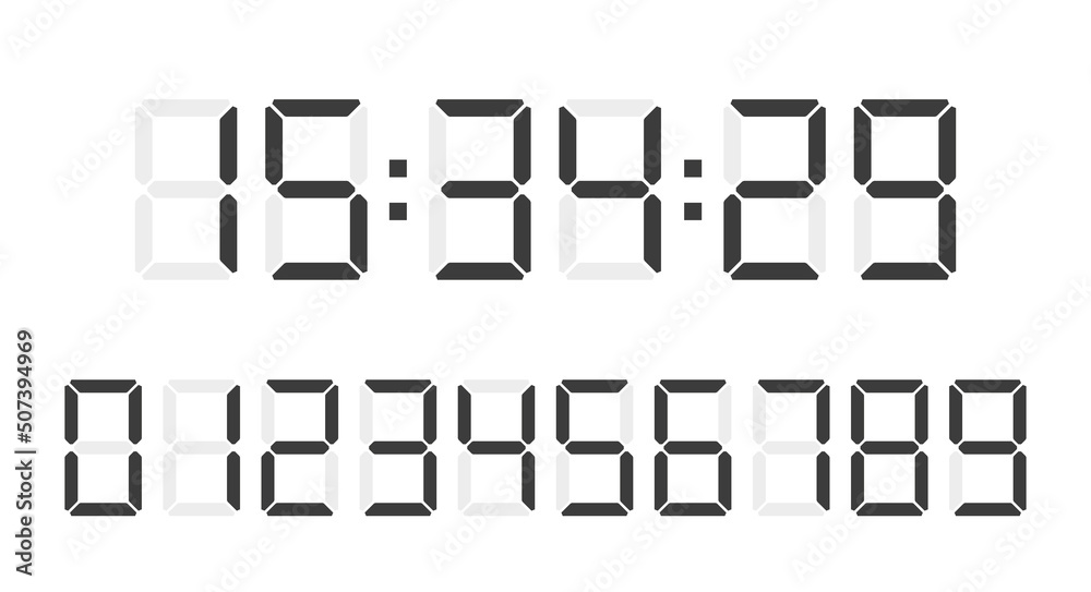Digital clock number set. Led digit set. Flat vector illustration ...