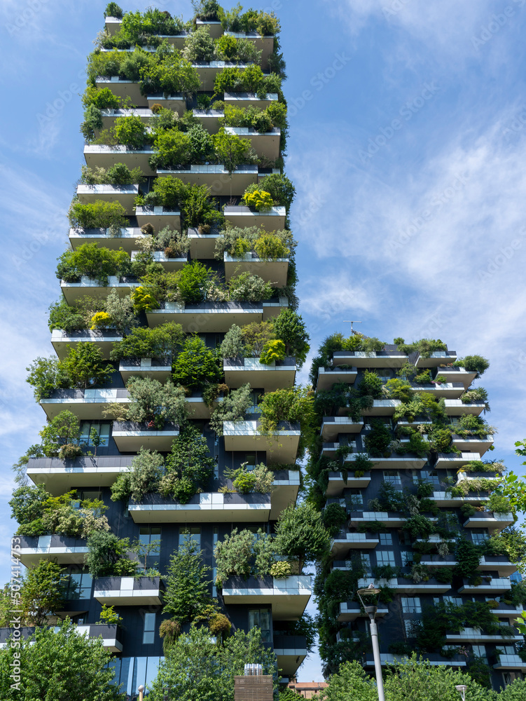 Milano, Italy. Bosco Verticale, a close up view at the modern and ...
