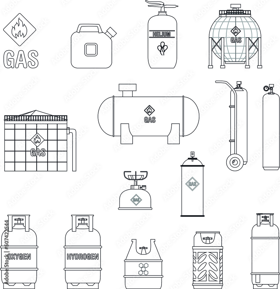 Fuel and gas storage outline collection icon set Stock Vector | Adobe Stock