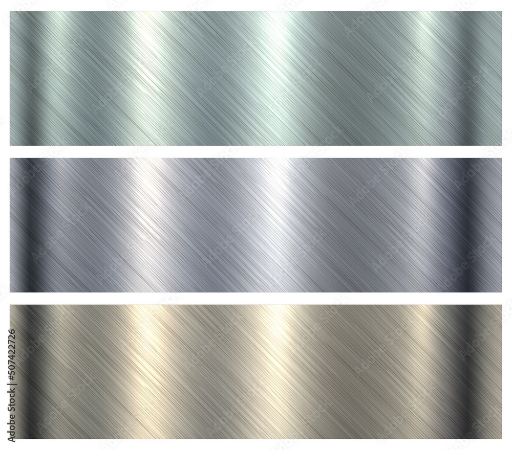 Silver brushed metal textures set, shiny metallic pattern, industrial ...