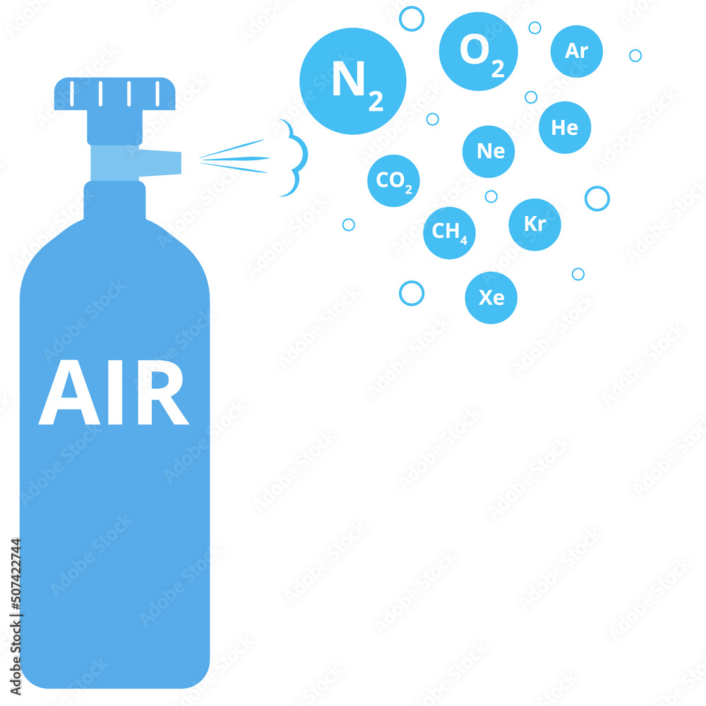 Gas cylinder with air and its components. Vector illustration of air ...