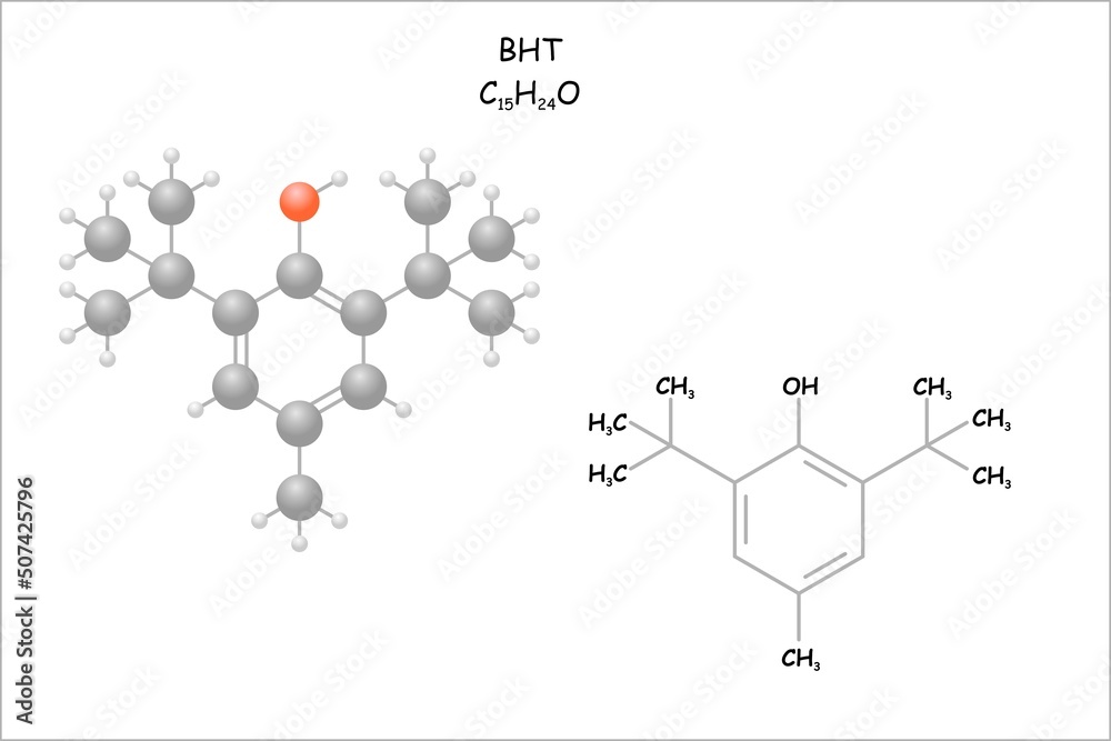 Stylized Molecule Model Structural Formula Of Bht Use As Antioxidant Stock Vector Adobe Stock