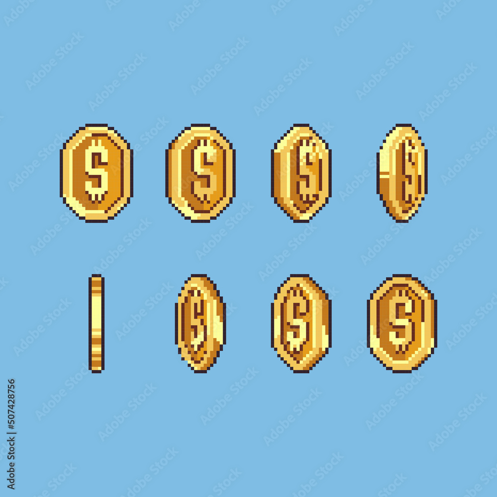 Fully editable animated pixel art vector illustration golden coin for ...