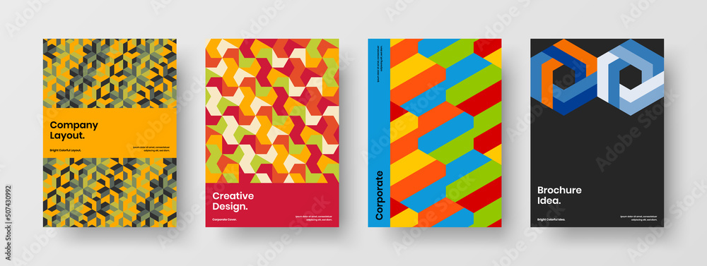 Bright pamphlet A4 design vector concept collection. Modern mosaic ...