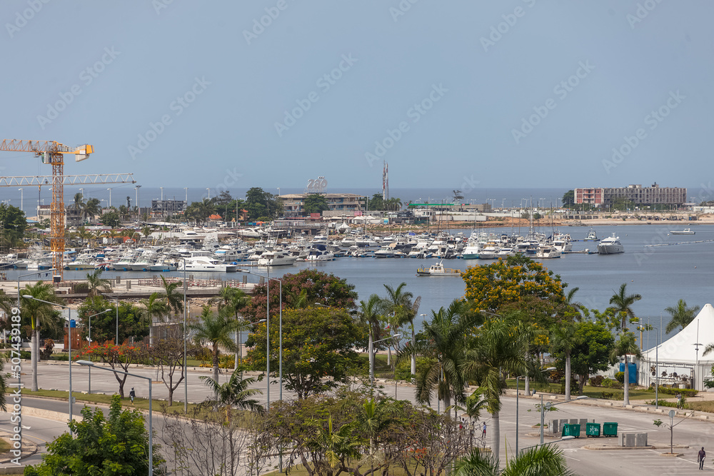 Luanda bay, aerial view at the marina on Cape Island, ilha do cabo ...