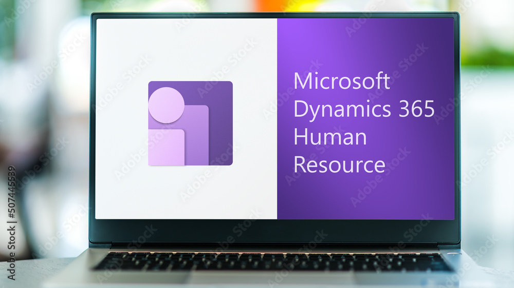 Computer with logo of Microsoft Dynamics 365 Human Resource Stock Photo ...