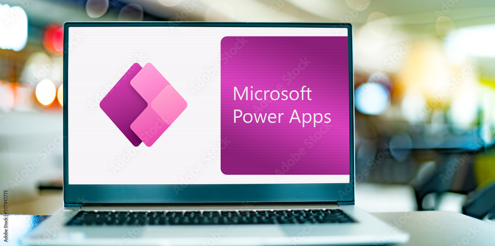 Laptop computer displaying logo of Microsoft Power Apps Stock Photo ...