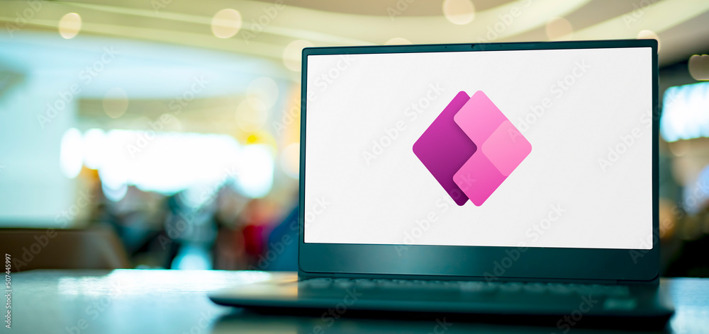 Laptop computer displaying logo of Microsoft Power Apps Stock Photo ...