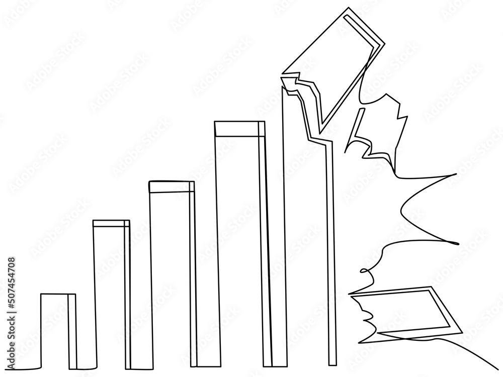 Broken vertical bar chart in one line on a white background. The ...