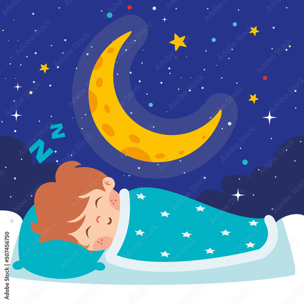 Cartoon Illustration Of Kid Sleeping Stock Vector | Adobe Stock
