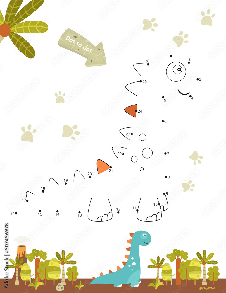 Dinosaurs activities for kids. Dot to dot game – funny blue dinosaur ...