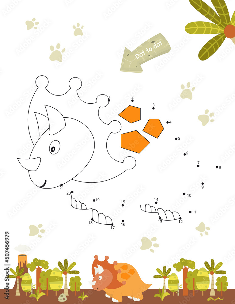 Dinosaurs activities for kids. Dot to dot game – cute dinosaur. Numbers ...