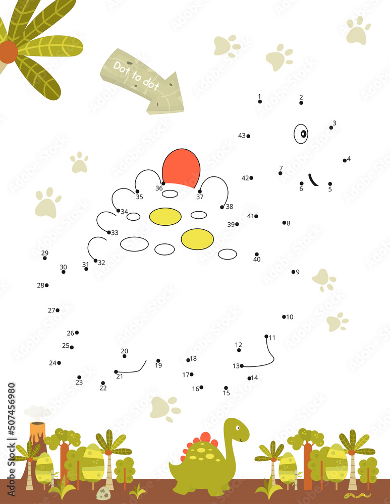 Dinosaurs activities for kids. Dot to dot game – funny green dino ...