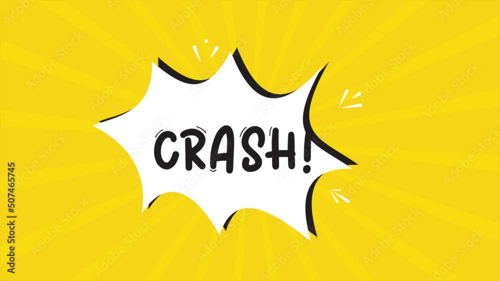 A comic strip cartoon animation, with the word Crash appearing. Yellow ...