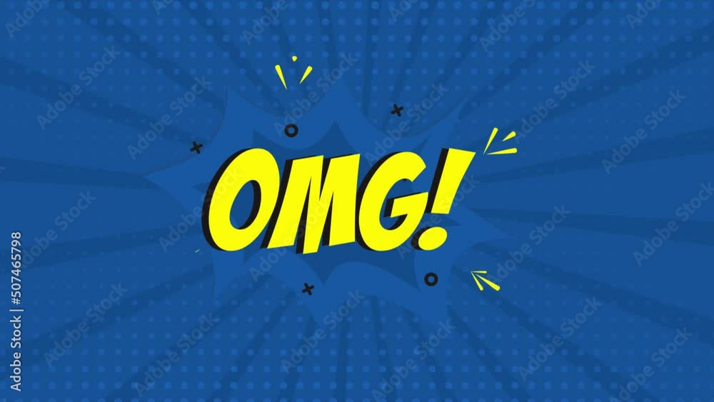 A comic strip cartoon animation, with the word Omg appearing. Blue and ...