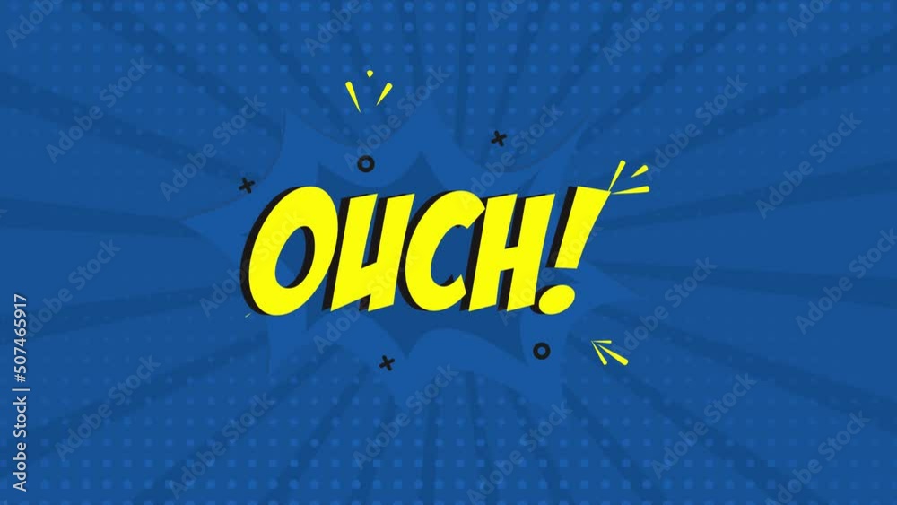 A comic strip cartoon animation, with the word Ouch appearing. Blue and ...