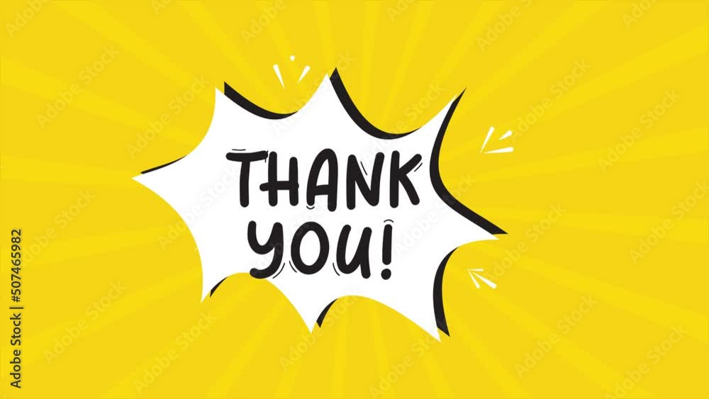A comic strip cartoon animation, with the word Thank you appearing ...