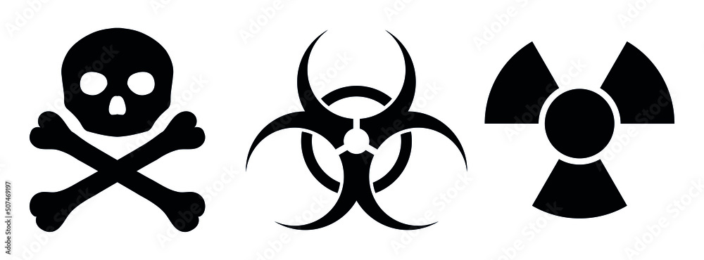 vector icons set, biological, poisoning and radioactive hazard danger ...