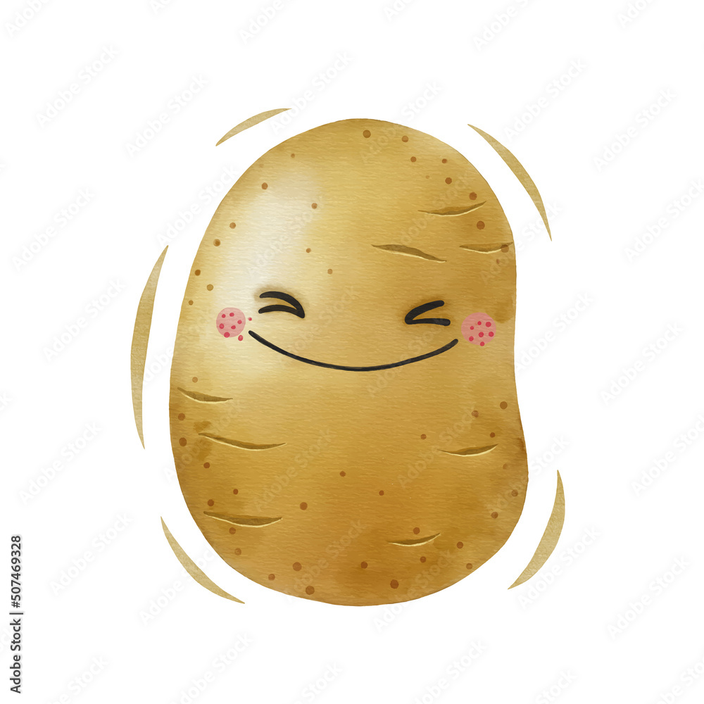 Watercolor cute potato cartoon character. Vector illustration. Stock ...