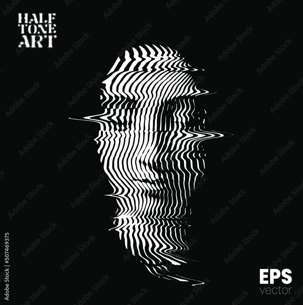 Halftone Art. Vector black and white illustration from 3d rendering of ...