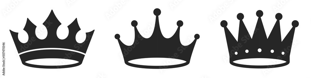 Crown icons set. Simple crown symbol collection. Royal crown black ...