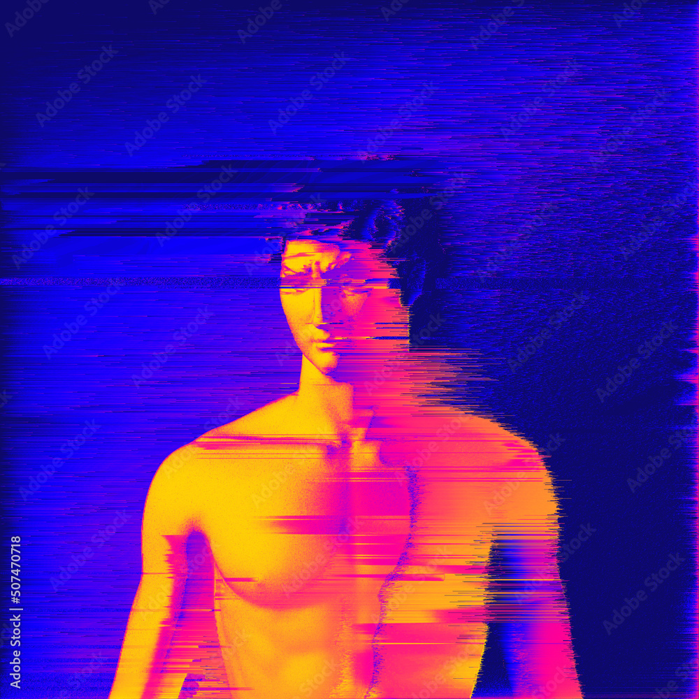 Abstract Glitch Art illustration from 3D rendering in corrupted CRT TV ...