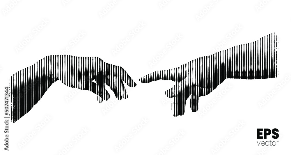 Vector illustration of hands reaching out for touch in black vertical ...