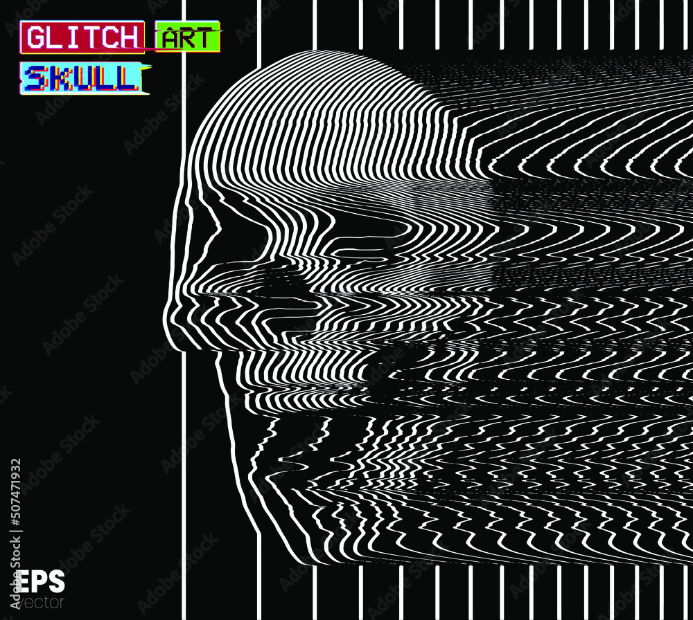 Glitch Art Skull. Vector illustration of digital glitch art screaming ...