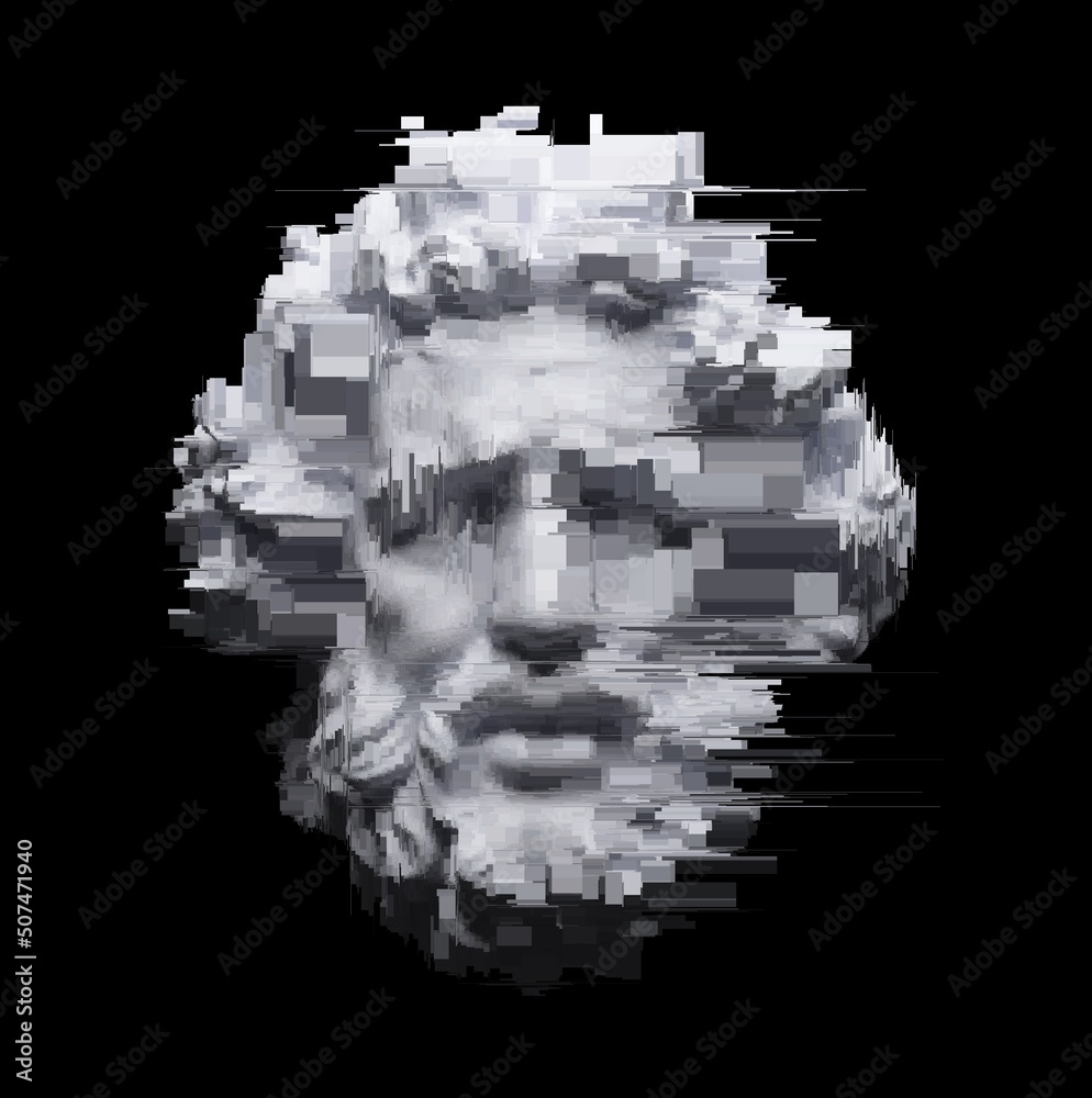 Digital grayscale illustration from 3D rendering in rectangle pixel ...