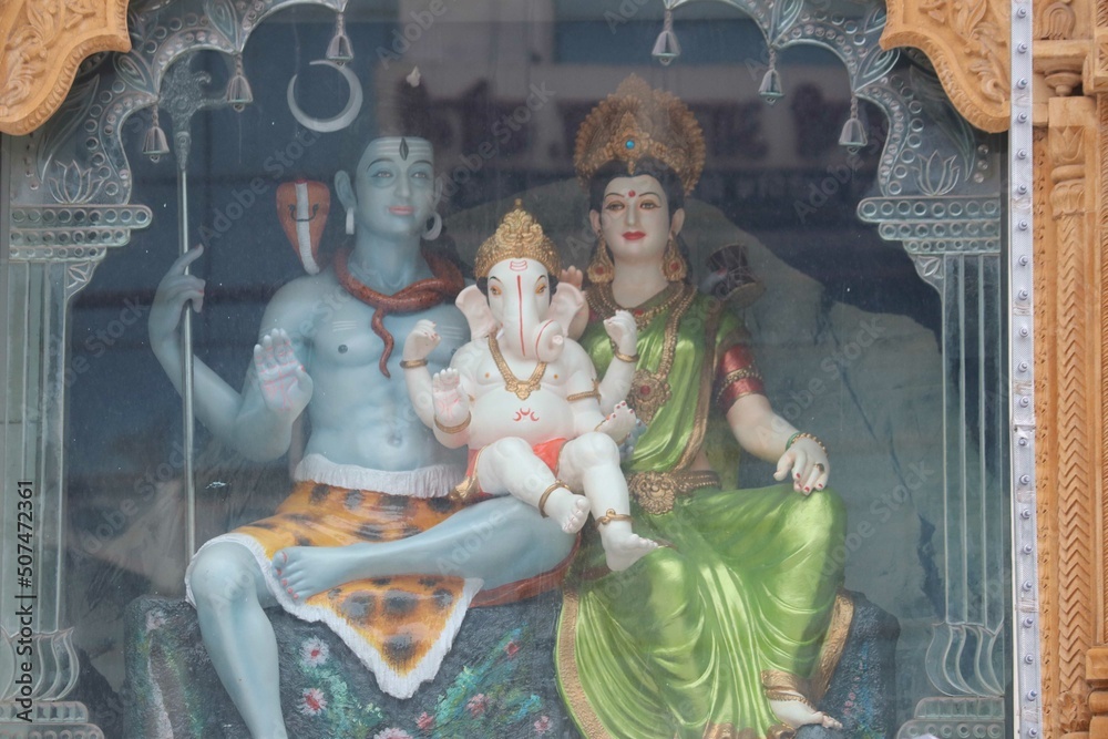 Family of Shiva God. Shiva Parvati and Ganesha Lord Statue in Temple ...
