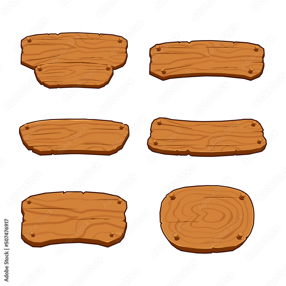 Cartoon wooden signs set. Rough rustic middle ages boards and planks ...
