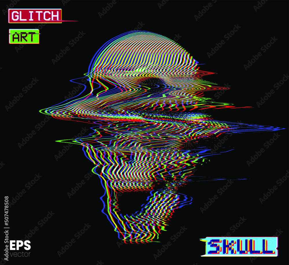 Glitch Art Skull. Vector illustration of digital glitch art screaming ...