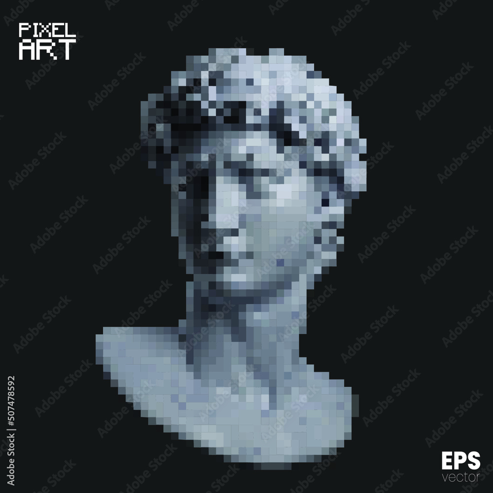 Vector concept illustration of pixelated greyscale marble classical ...