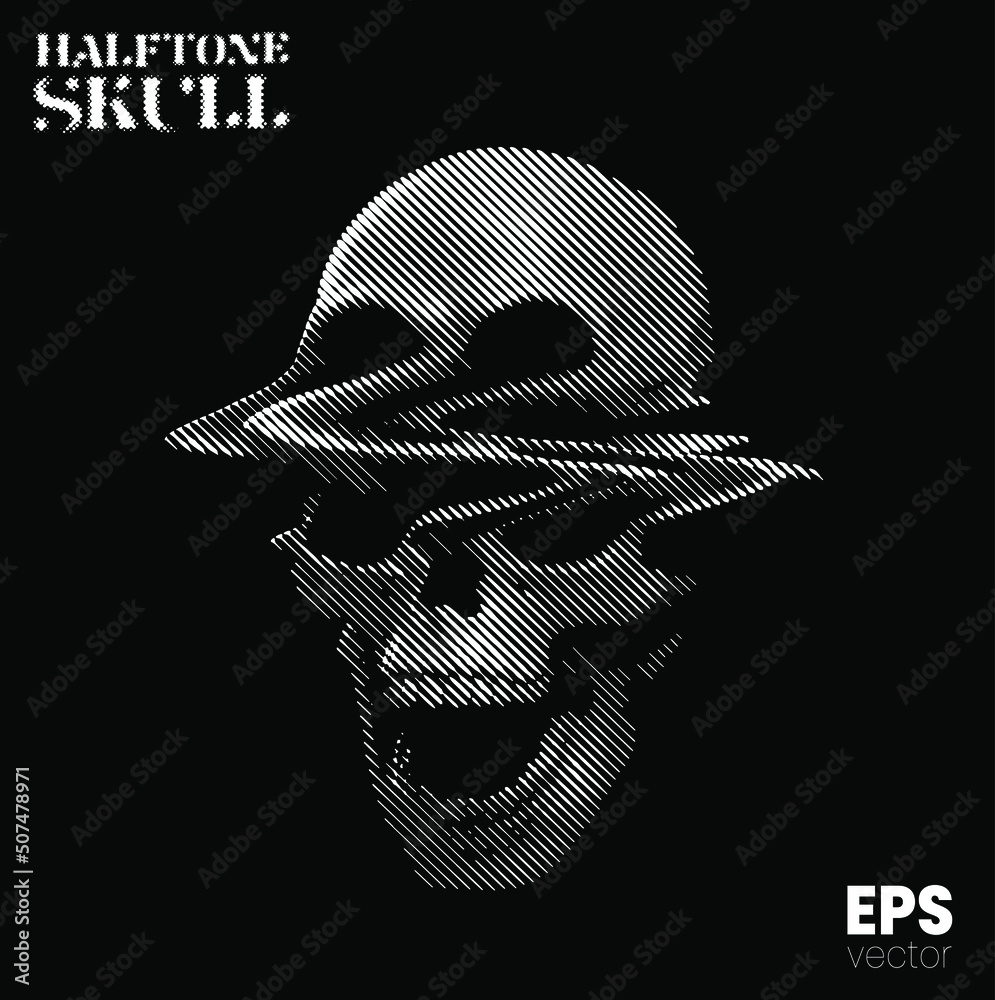 Halftone Skull. Vector illustration from 3d rendering of glitched ...