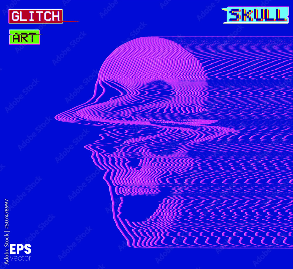 Glitch Art Skull. Vector illustration of digital glitch art screaming ...