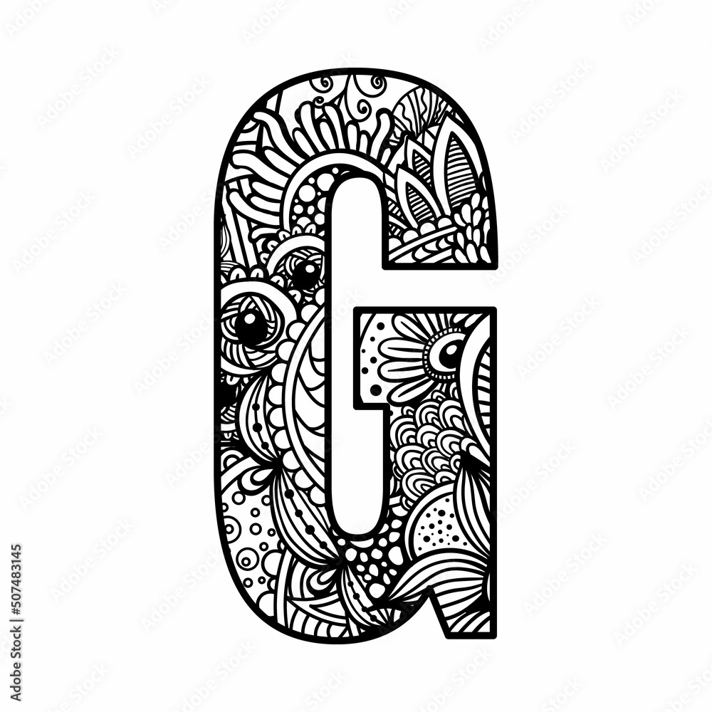 Zentangle letter G monogram font. Vector ornamental and decorative ...