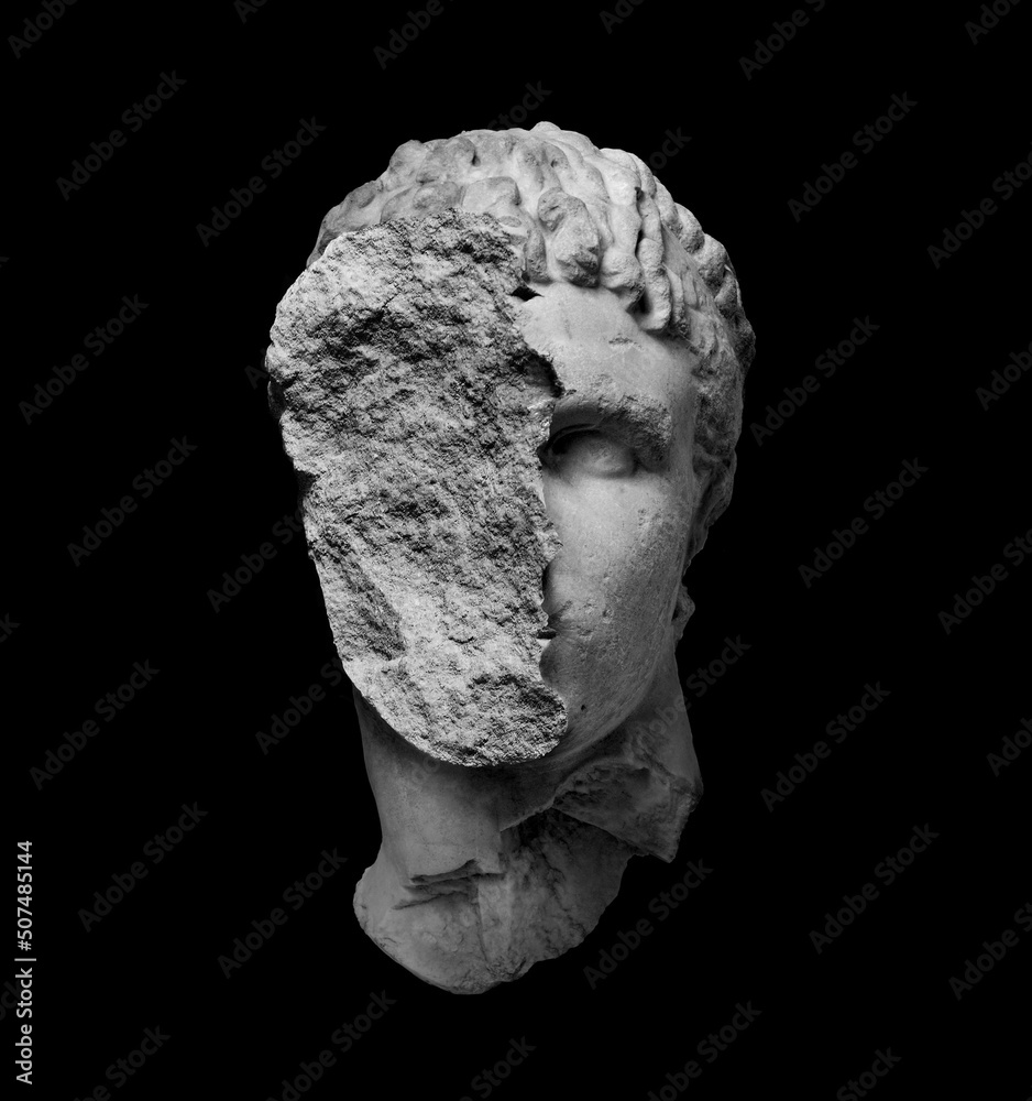 Illustration of broken head sculpture of classical style isolated on ...
