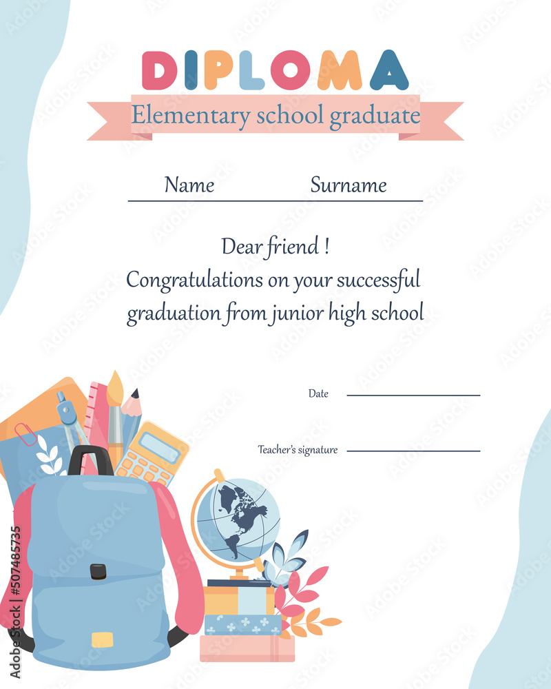 Elementary School Diploma Template.Printable.Vector Template... Stock ...